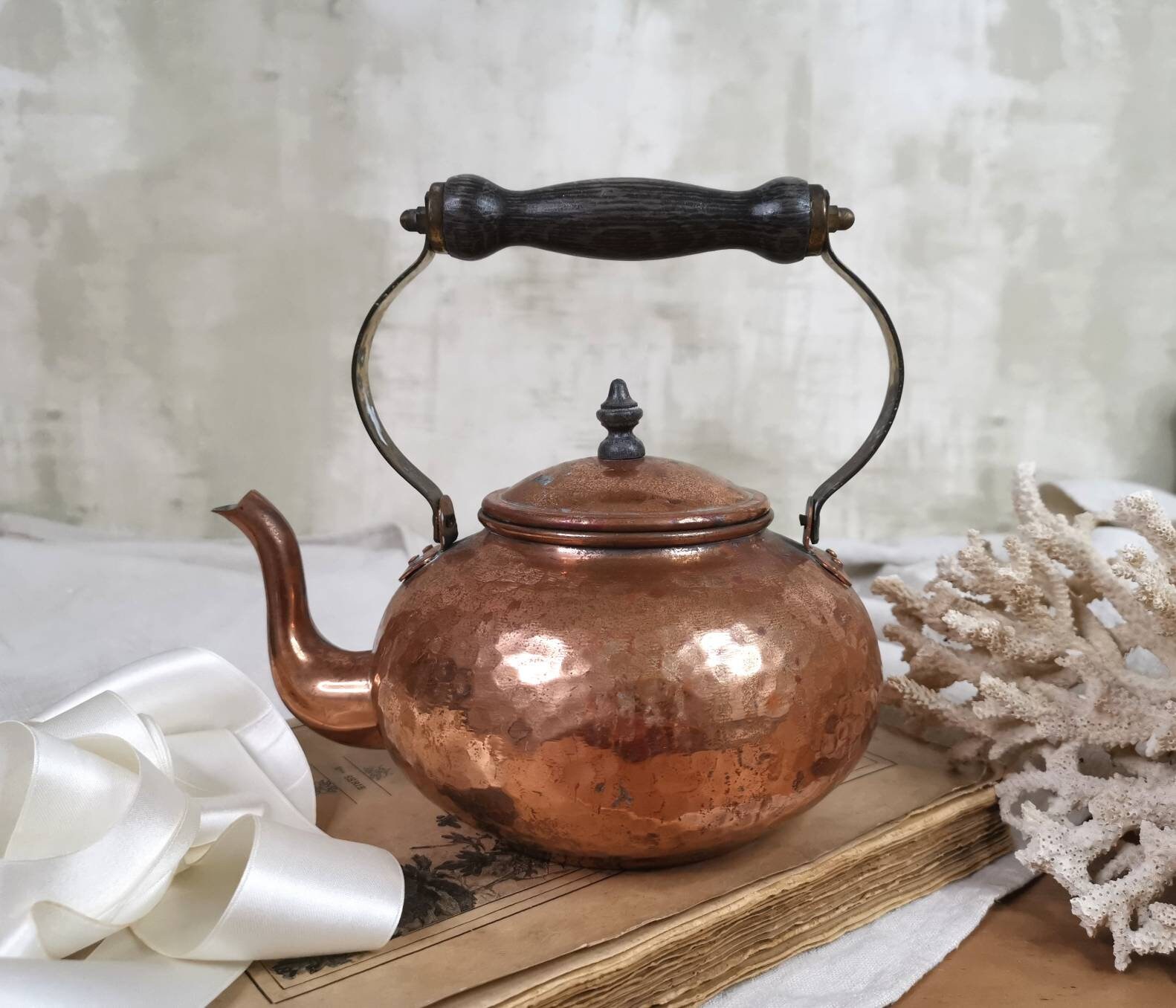 rustic country kitchen large vintage teapot french retro brass ...