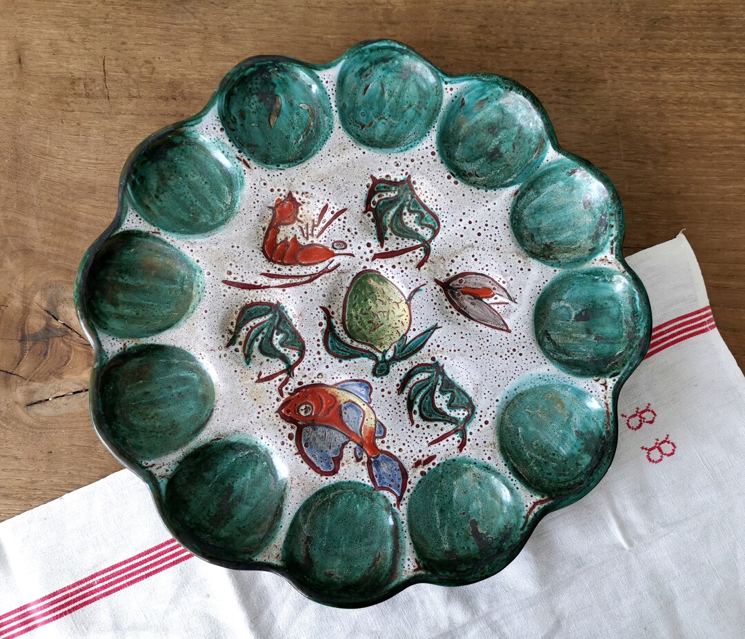 Vintage French VALLAURIS Pottery Scalloped Oyster Platter, Folk Art ...