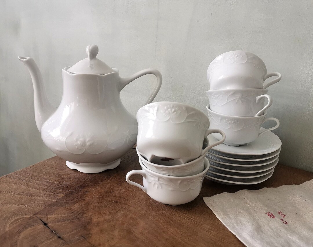 Vintage French Plain White Tea Set, Coffe Set, LIMOGES Porcelain ...