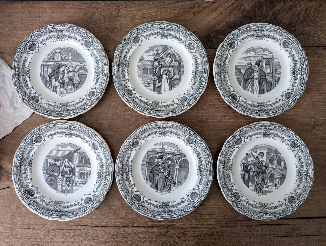 Antique French Talking Plates, Stamped GIEN, Black Transferware, 1878 ...