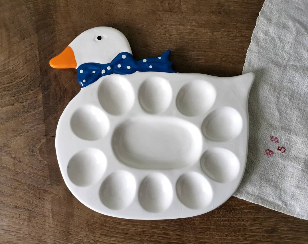 Vintage White Ceramic Egg Tray, Duck Shaped Plate, Egg Display Stand ...