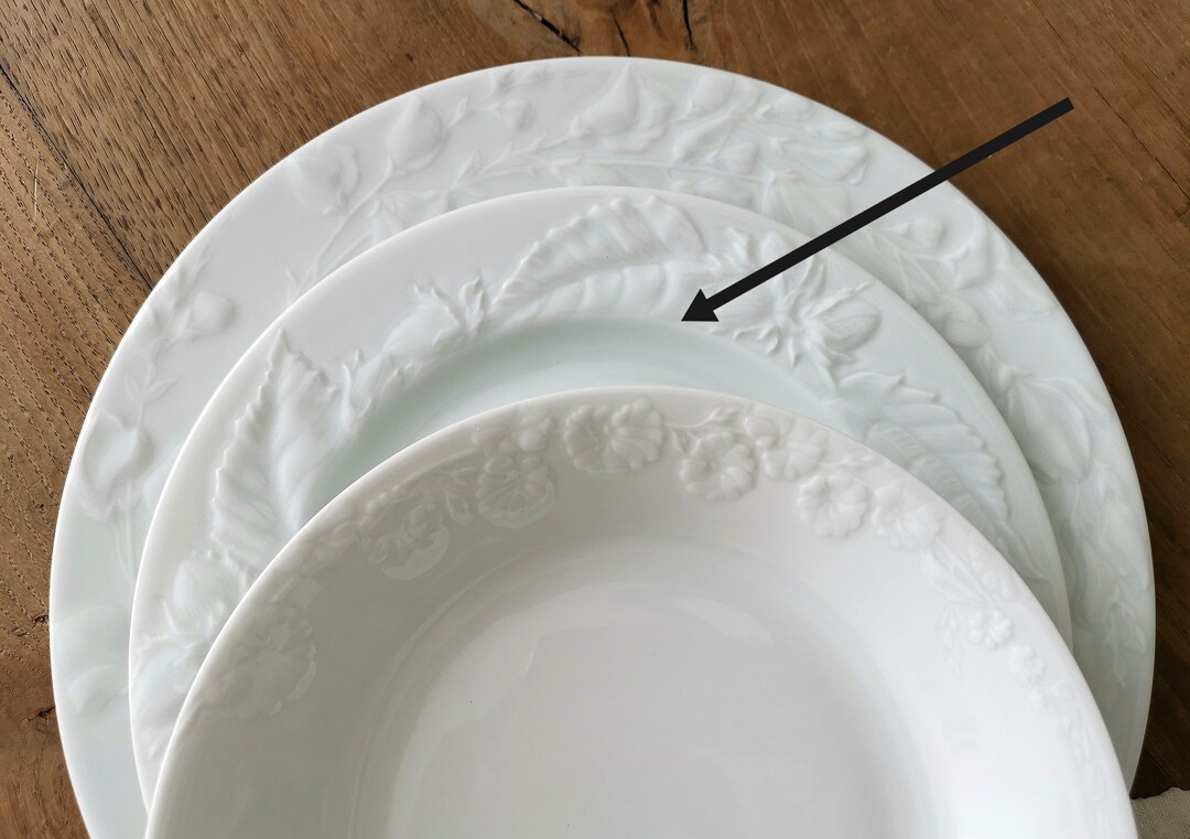 Set of 5 French Side Plates / White Porcelain LIMOGES / Relief Edging ...