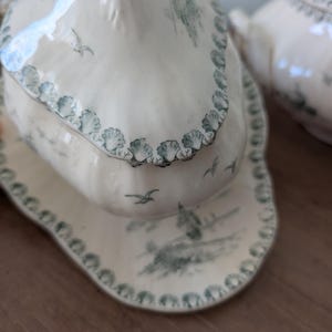 Antique French Lidded Sauce Boat , Green Transferware, Stamped GIEN ...