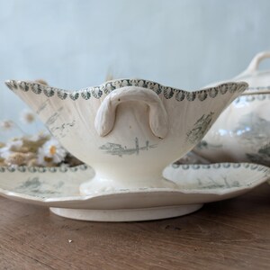 Antique French Gravy Boat, Green Transferware, Stamped GIEN Ocean ...