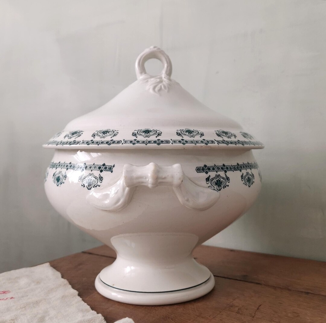 1800 French Antique Soup Tureen Stamped Saint AMAND, Floral Pattern ...