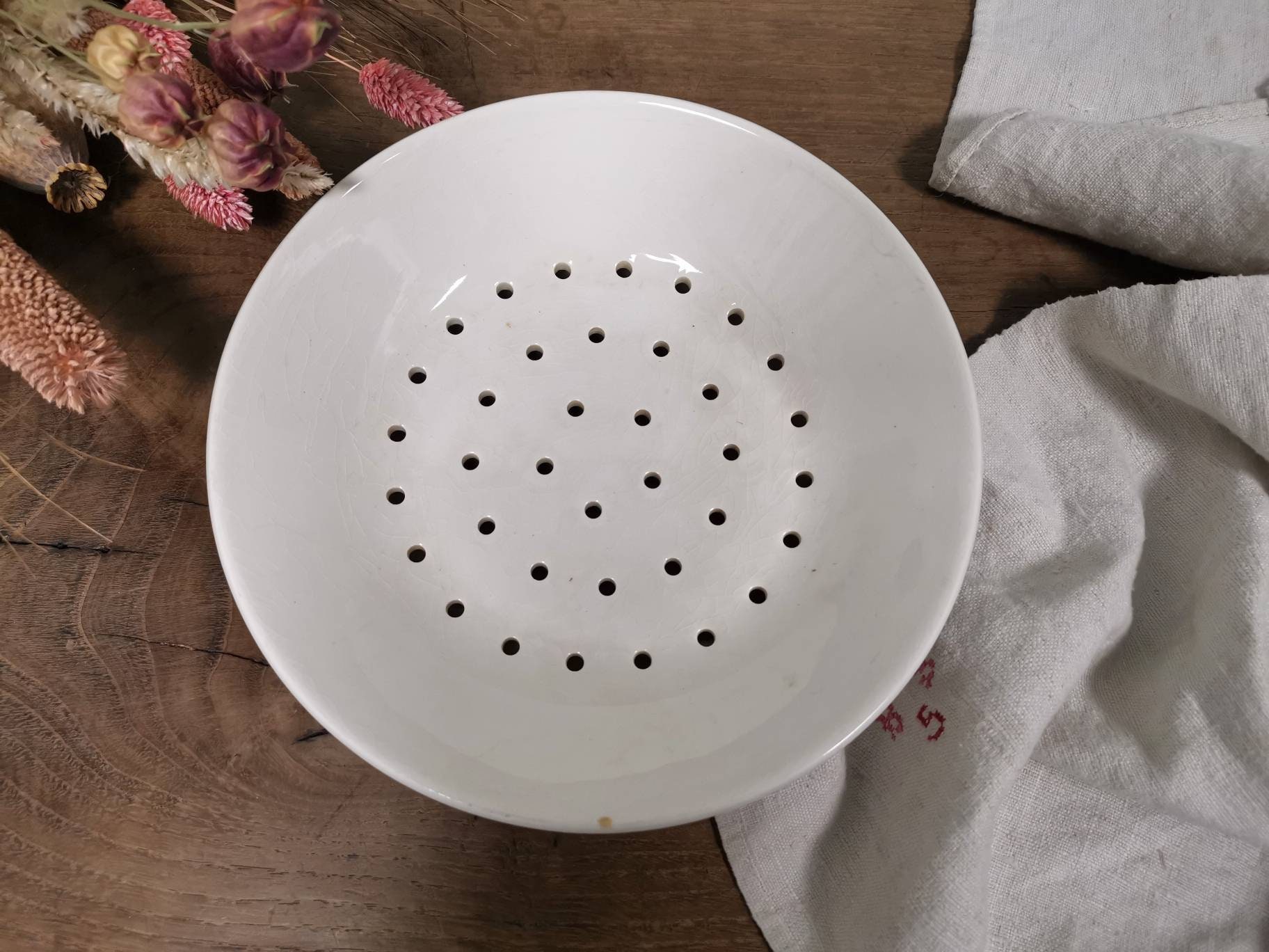 Antique French White Ceramic Colander Dish Fruit Bowl Berry - Etsy