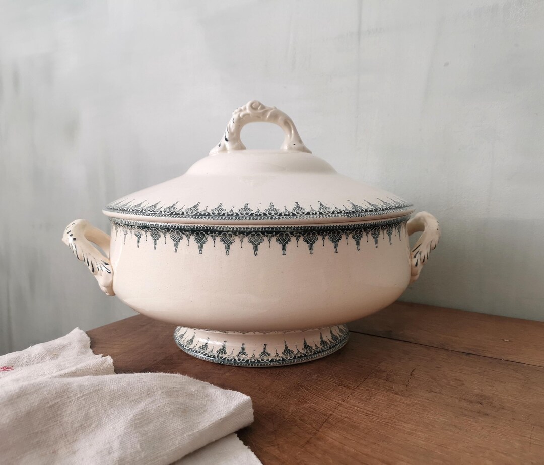 French Antique Soup Tureen Stamped PARIS, Art Nouveau, Green ...
