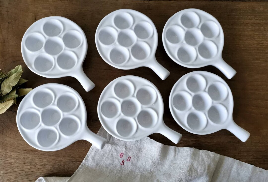 Set of 6 Vintage French Snail Plates / White Ceramic / Escargot Cooking ...