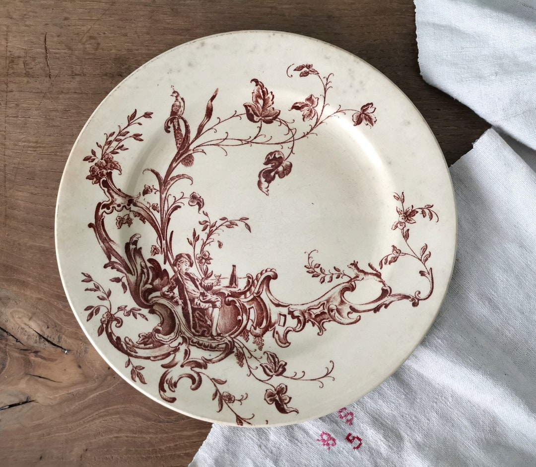 Antique French Plate, Stamped JULES VIEILLARD Bordeaux Buveurs, White ...