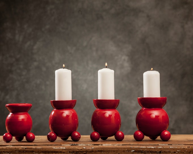 Set of 4 Swedish Vintage Candlesticks / Retro Candlesticks / Red Candle ...