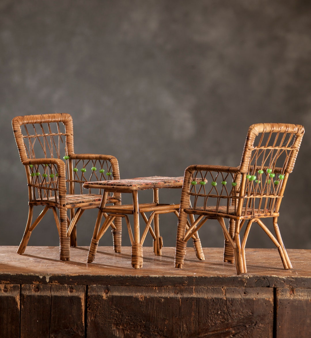 Mid Century Vintage Wicker 3-piece Doll Furniture Set, 1950s Set for ...