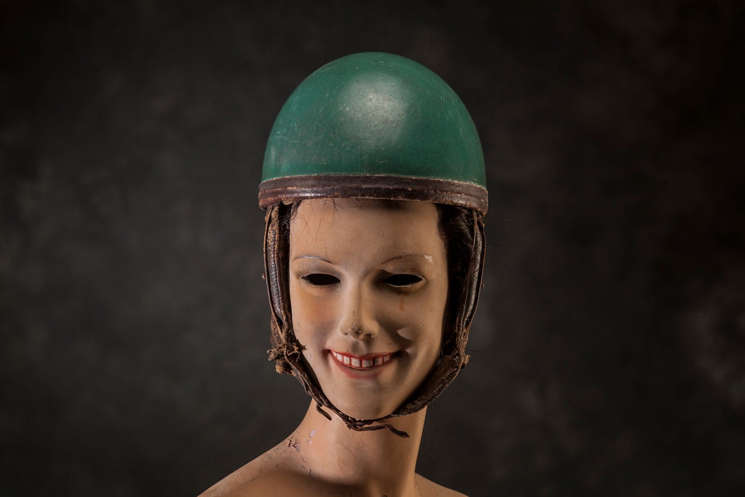 Vintage Motorcycle Helmet, Retro Green Helmet, 1960s, Made in Poland ...