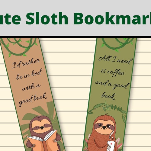 Cute Sloth Bookmarks Printable Bookmark - Etsy