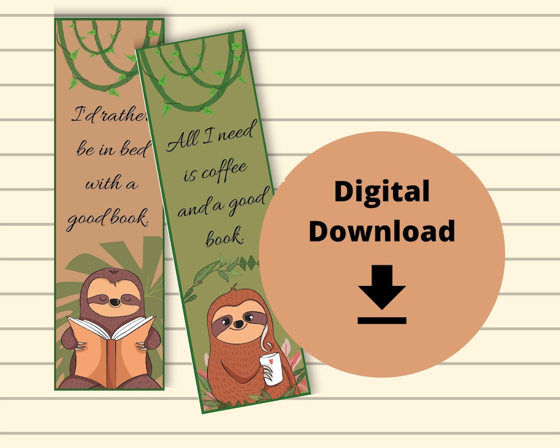 Cute Sloth Bookmarks Printable Bookmark - Etsy