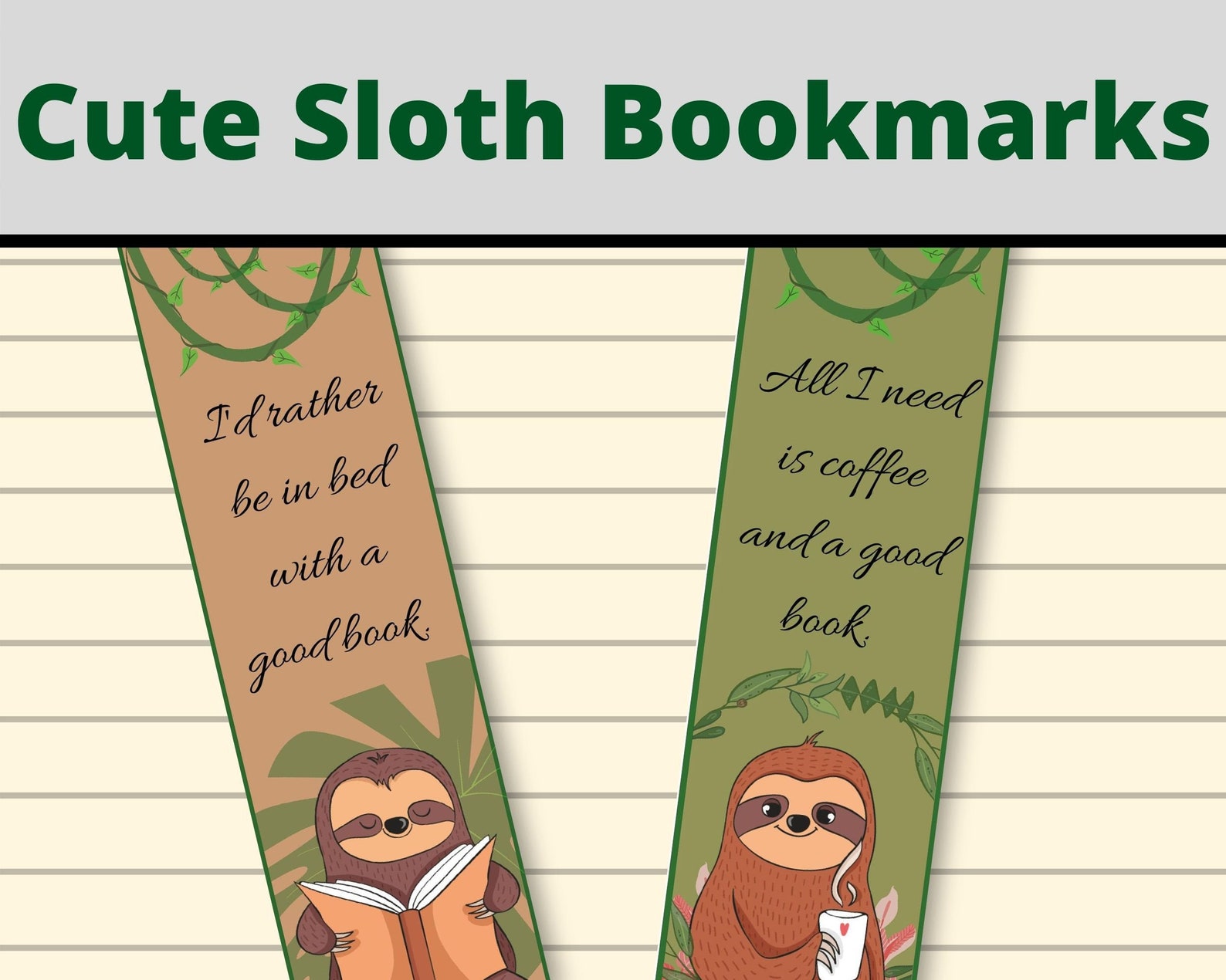 Cute Sloth Bookmarks Printable Bookmark - Etsy