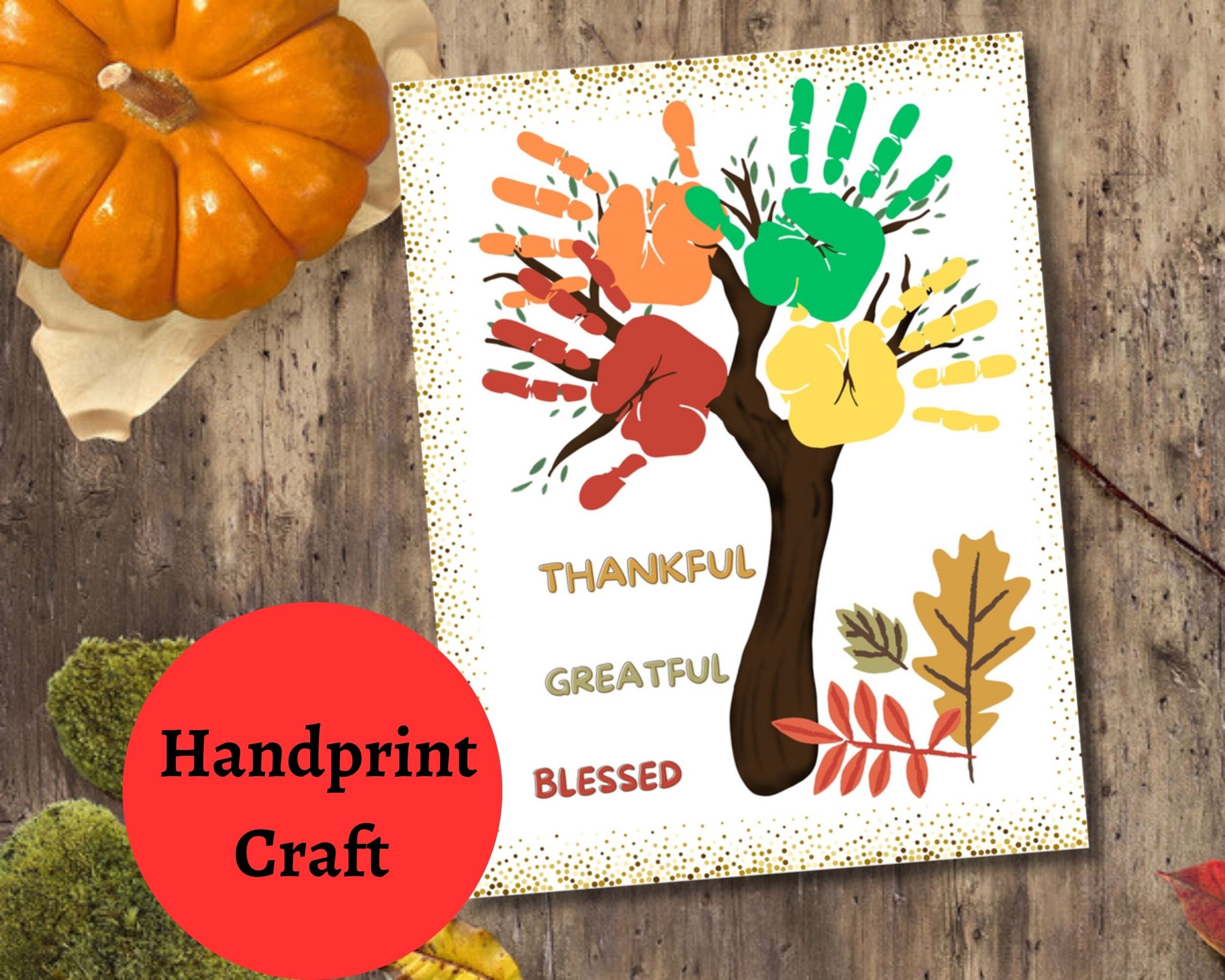 Fall Printable Craft, Thankful Tree Handprint Craft for Kids Art ...