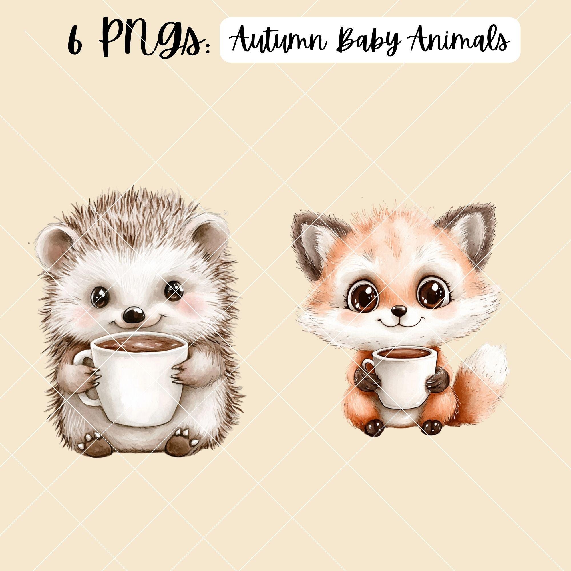 Fall Baby Animal Clip Art Bundle PNG Clipart, Autumn Cute Watercolor ...