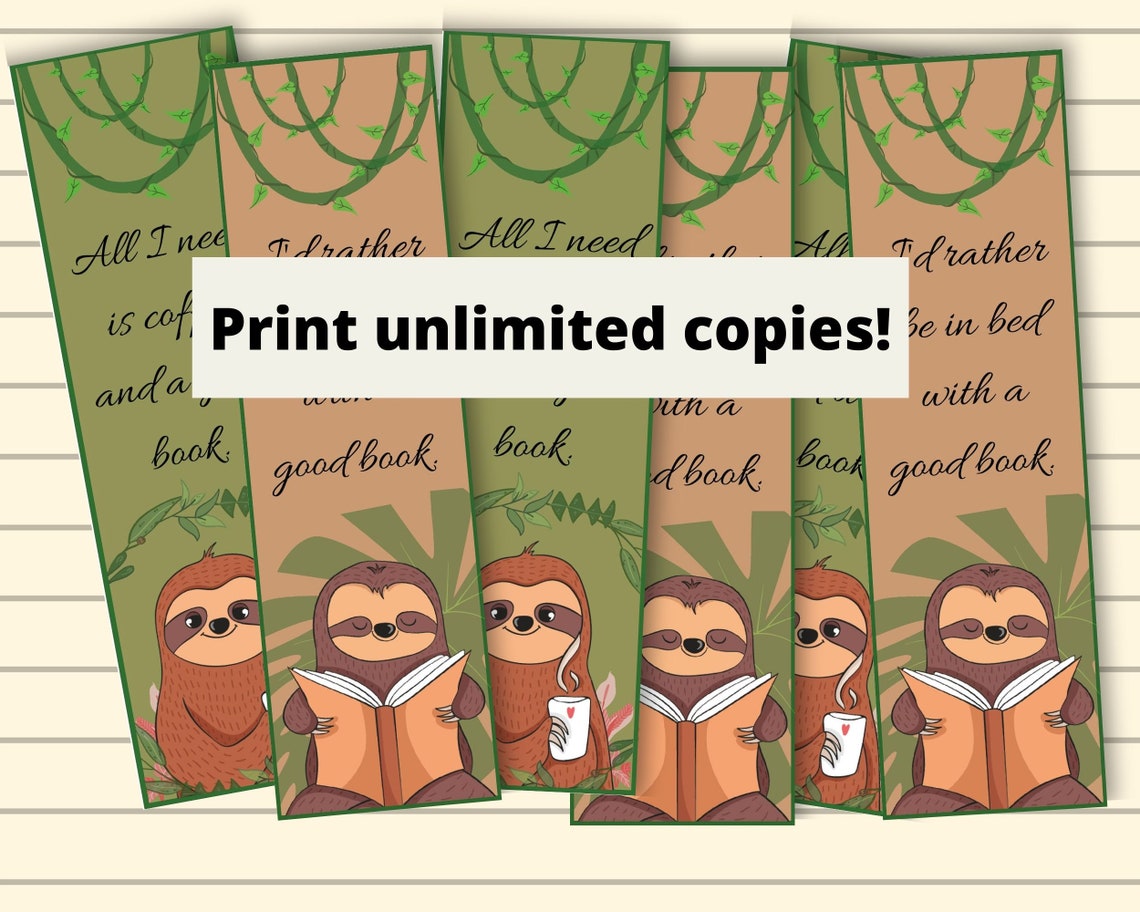 Cute Sloth Bookmarks Printable Bookmark - Etsy