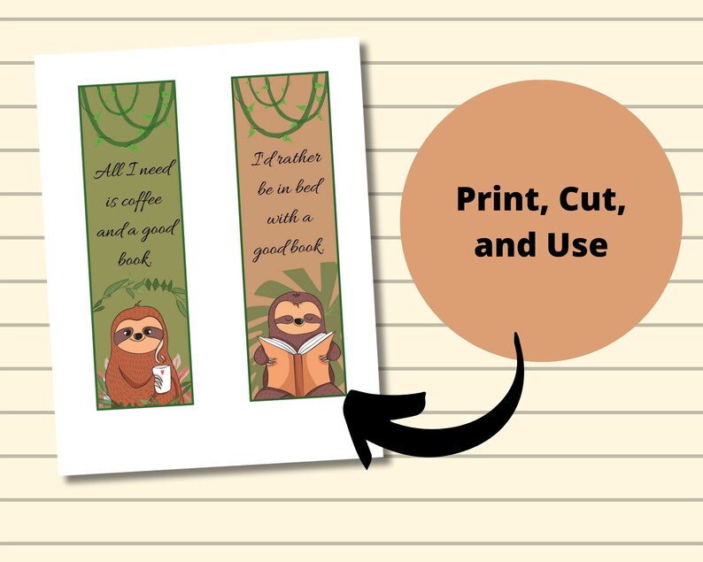 Cute Sloth Bookmarks Printable Bookmark - Etsy