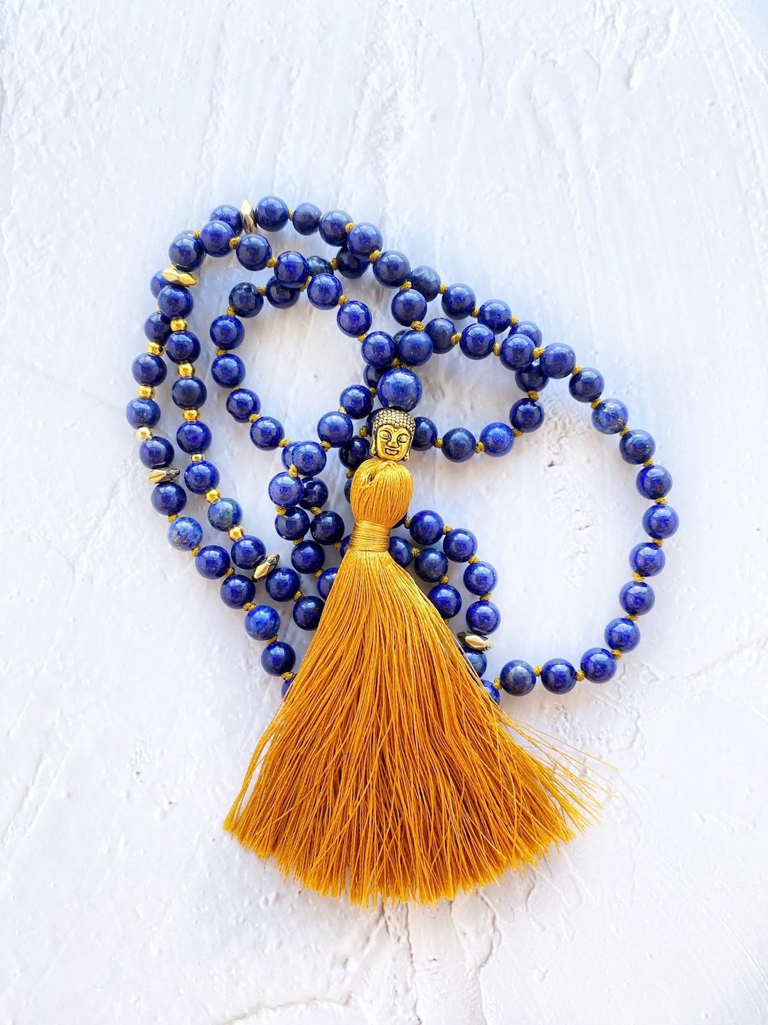 108 Beads Lapis Lazuli Mala Garland for Meditation, Small Size 6mm Mala ...