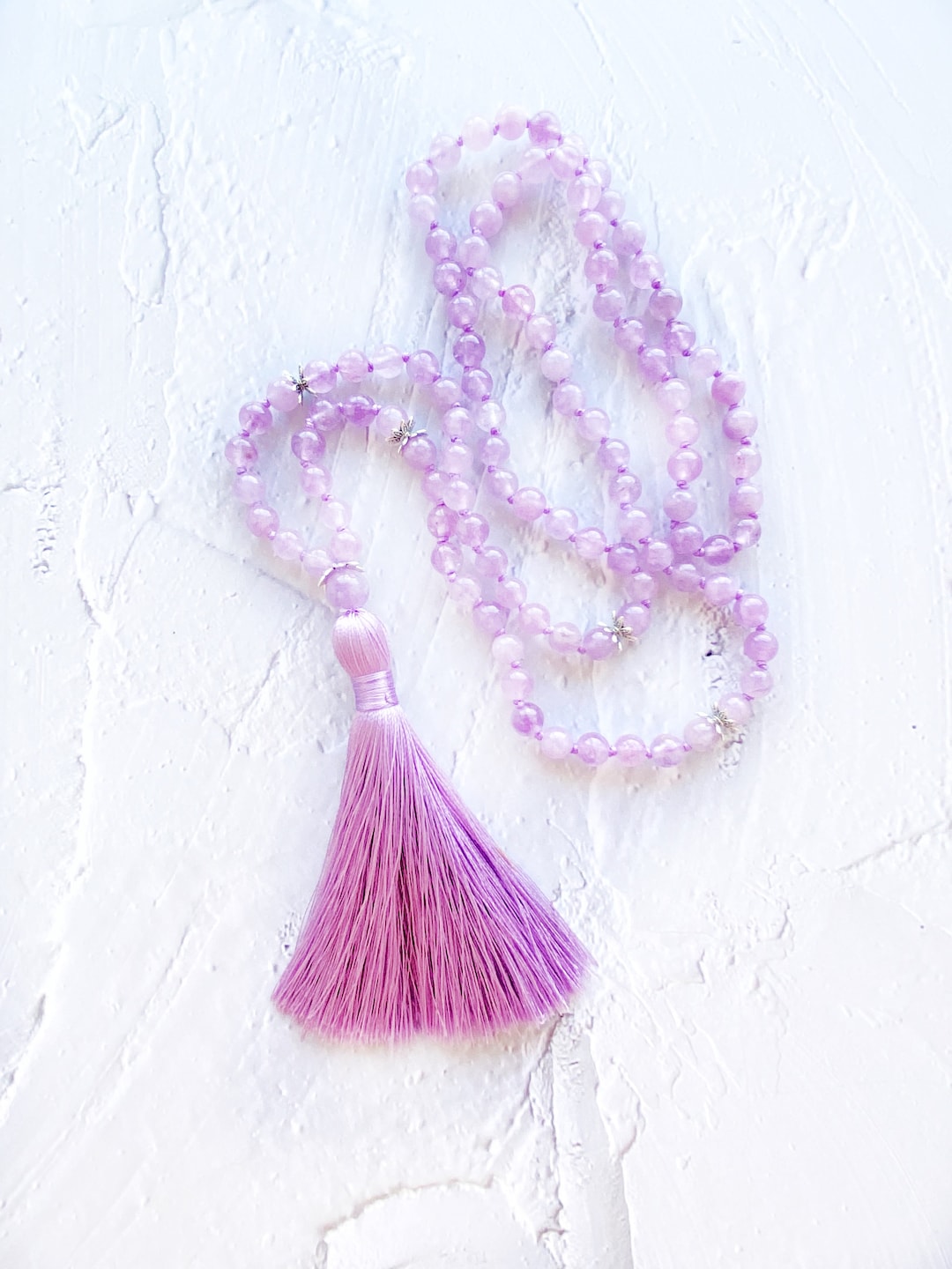 Amethyst Mala Necklace for Purple Flame Meditation, 108 Violet Beads ...
