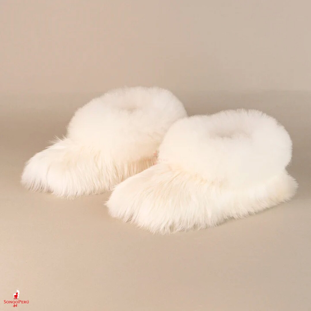 White Suri Alpaca Slipper, Comfortable Gray Slipper, Baby Alpaca ...