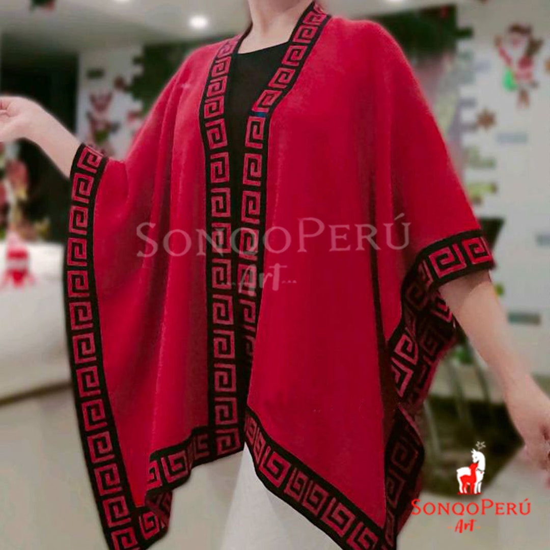 Red Alpaca Cape-genuine Alpaca Ruana- Classic Design Authentic Wool ...