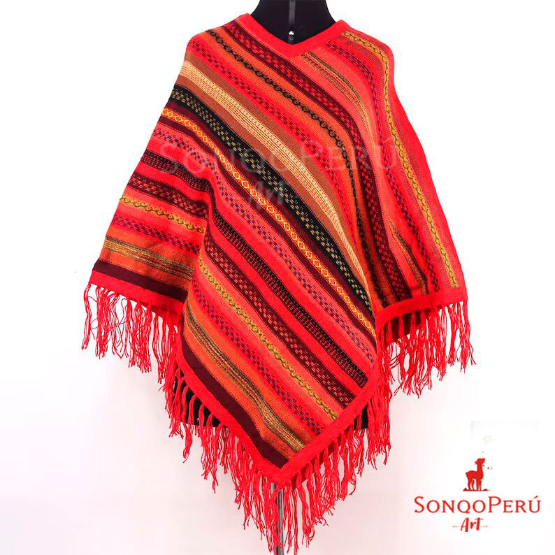 Handwoven Alpaca Wool Poncho: Colorful Peruvian Cape - Etsy