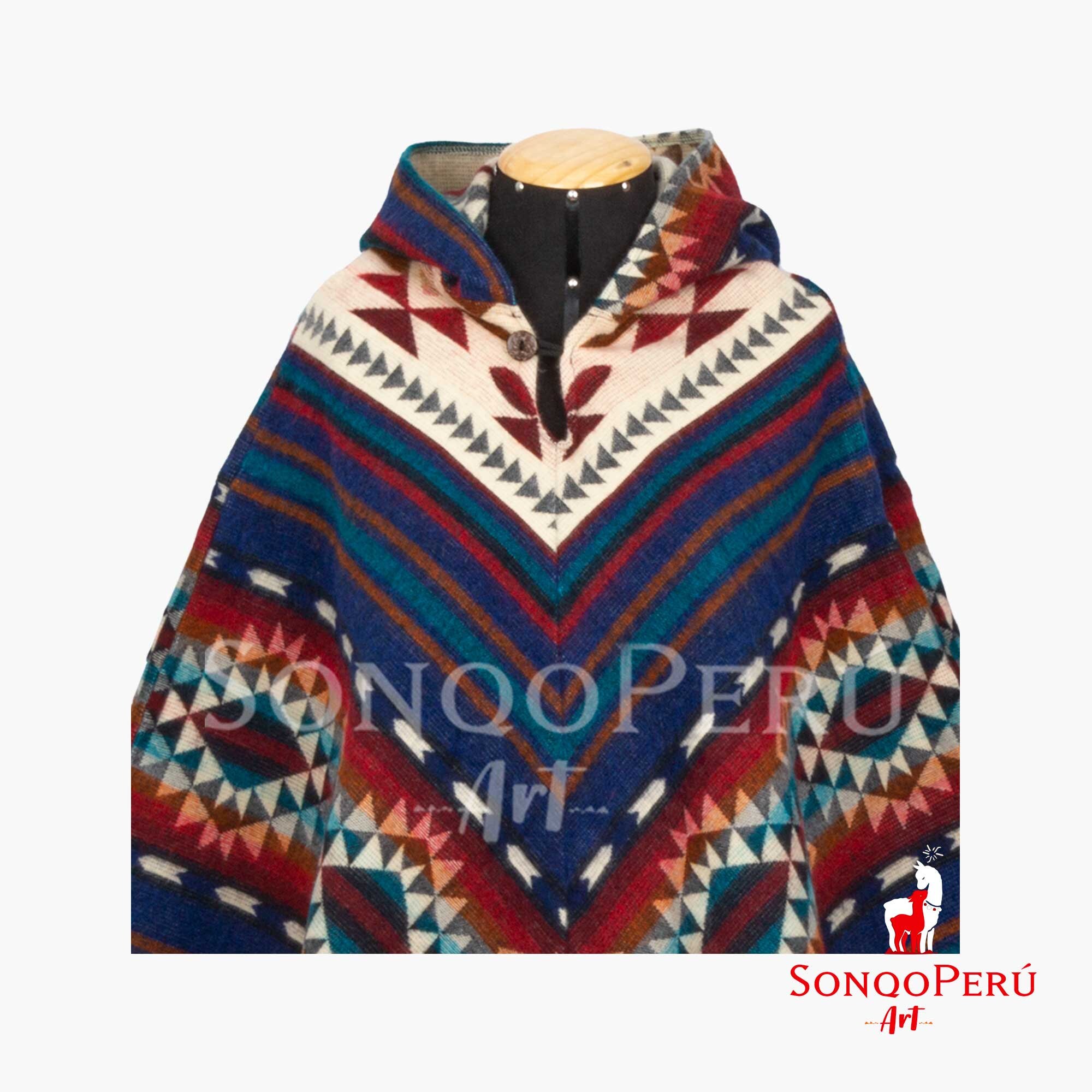 Native Poncho Made With Alpaca Wool, Blue Unisex Poncho, Native Poncho ...
