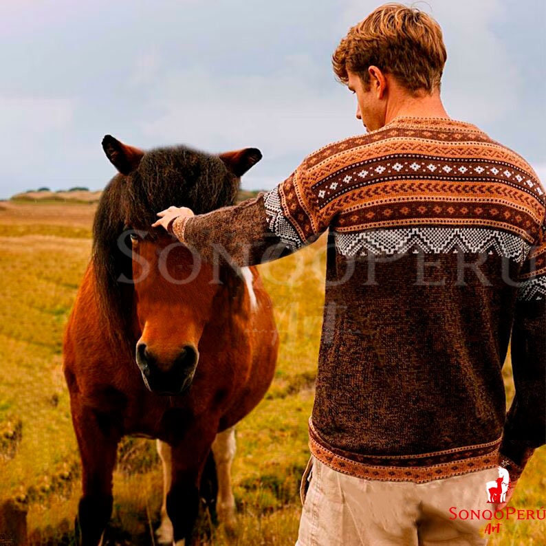 Alpaca Wool Men's Sweater, Boho Inca Knit, Genuine Peruvian Sweater ...