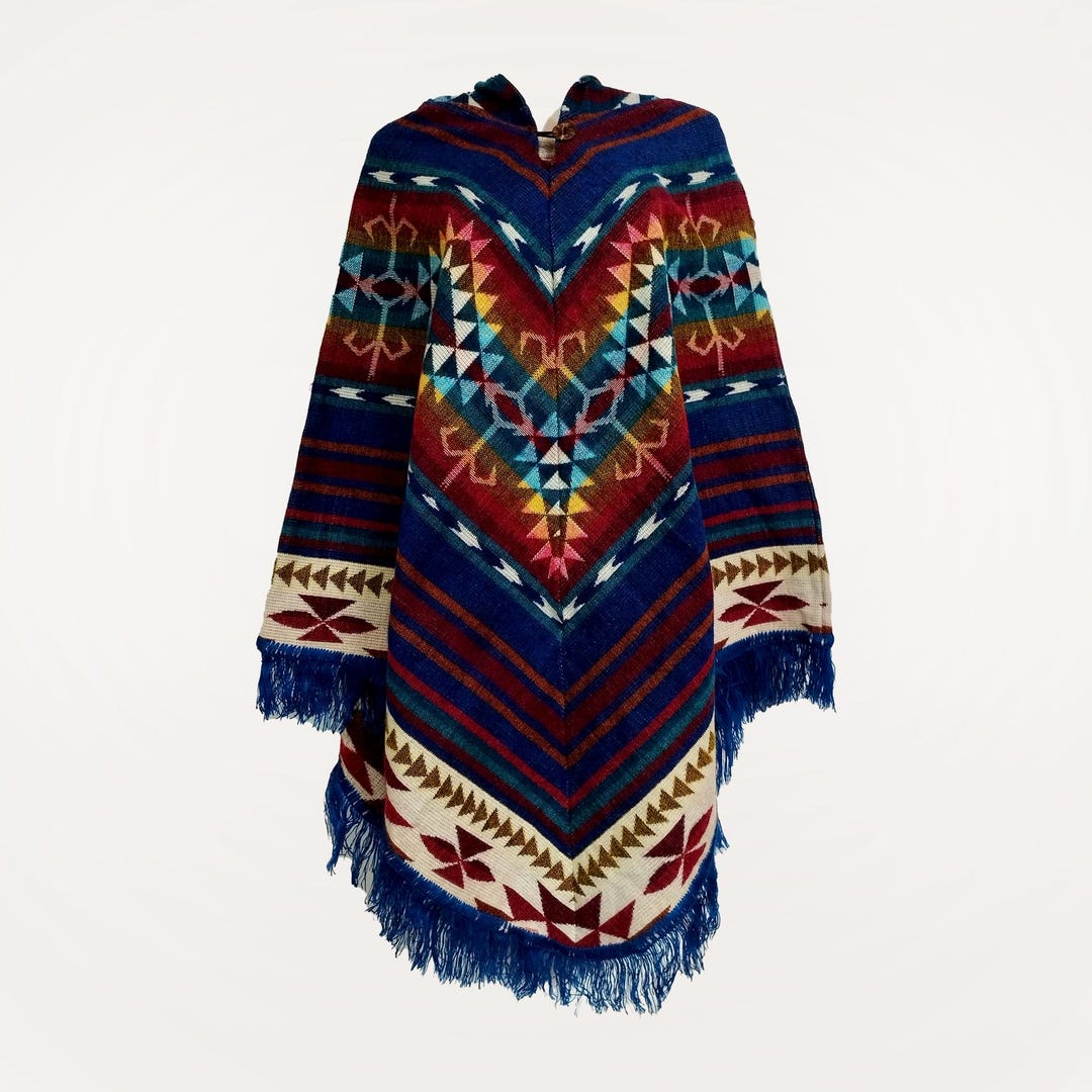 Native Poncho Made With Alpaca Wool, Blue Unisex Poncho, Native Poncho ...