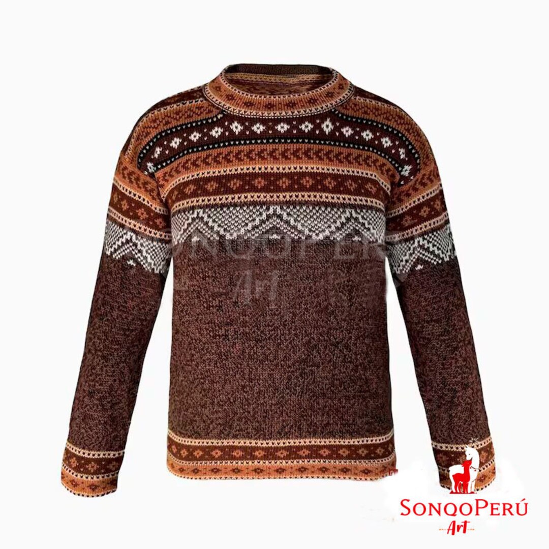 Alpaca Wool Men's Sweater, Boho Inca Knit, Genuine Peruvian Sweater ...