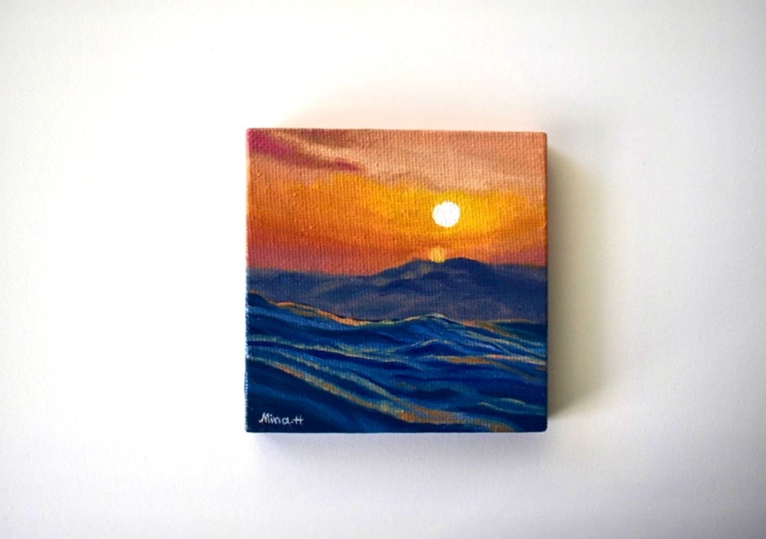 Mini Canvas Painting, 3x3 Original Small Oil Landscape Painting on ...