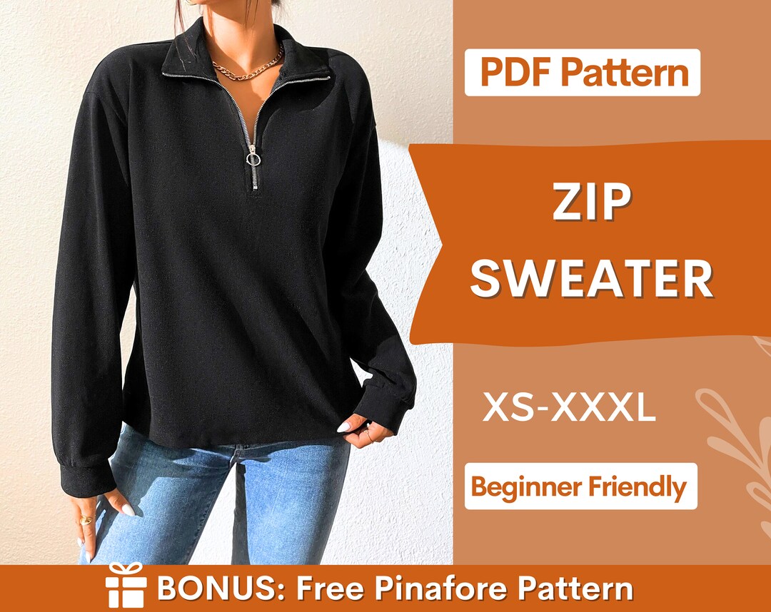 Zip Sweater Sewing Pattern Zipper Sweater Zip up Sweater Sweater ...