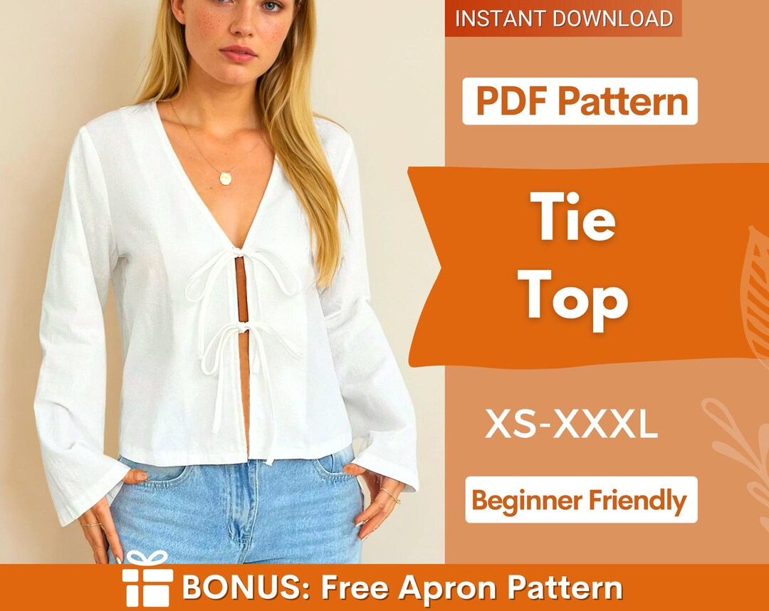 Tie Top Sewing Pattern | Blouse Sewing Pattern | Tie Shirt Sewing ...