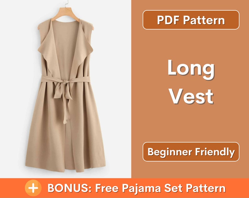 Vest Pattern Sewing Pattern PDF Women Vest Pattern Long - Etsy