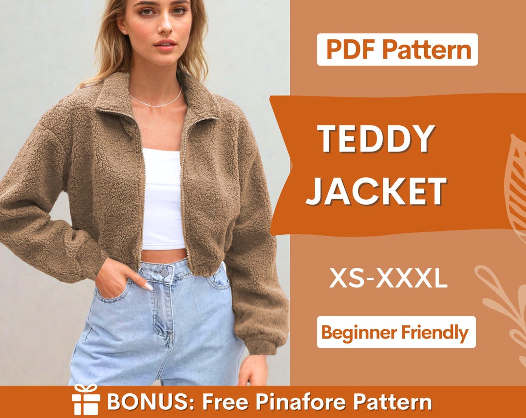 Jacket Pattern, Women Jacket Sewing Pattern, Crop Jacket, Teddy Jacket ...