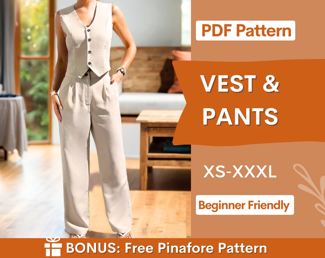 Vest & Pants Sewing Pattern Sewing Pattern for Women Pants Pattern Vest ...