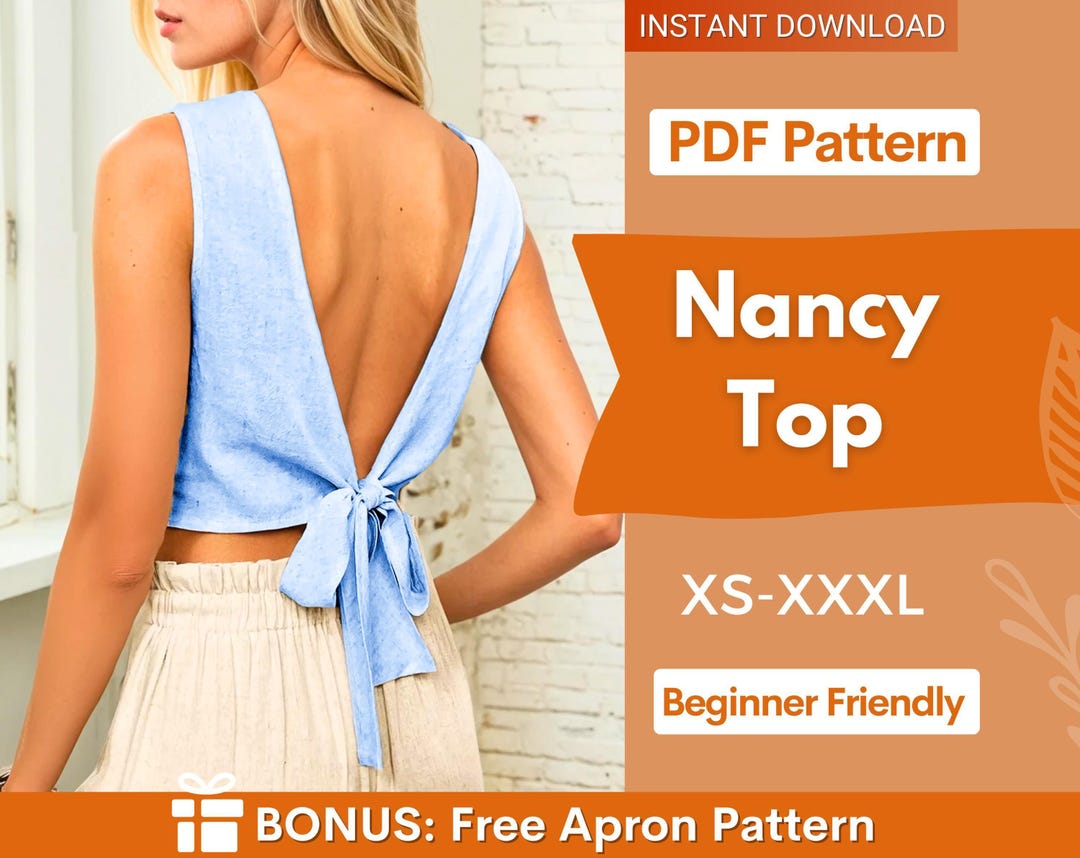 Top Sewing Pattern, Women Pattern, Back Tie Top Pattern, Sewing ...