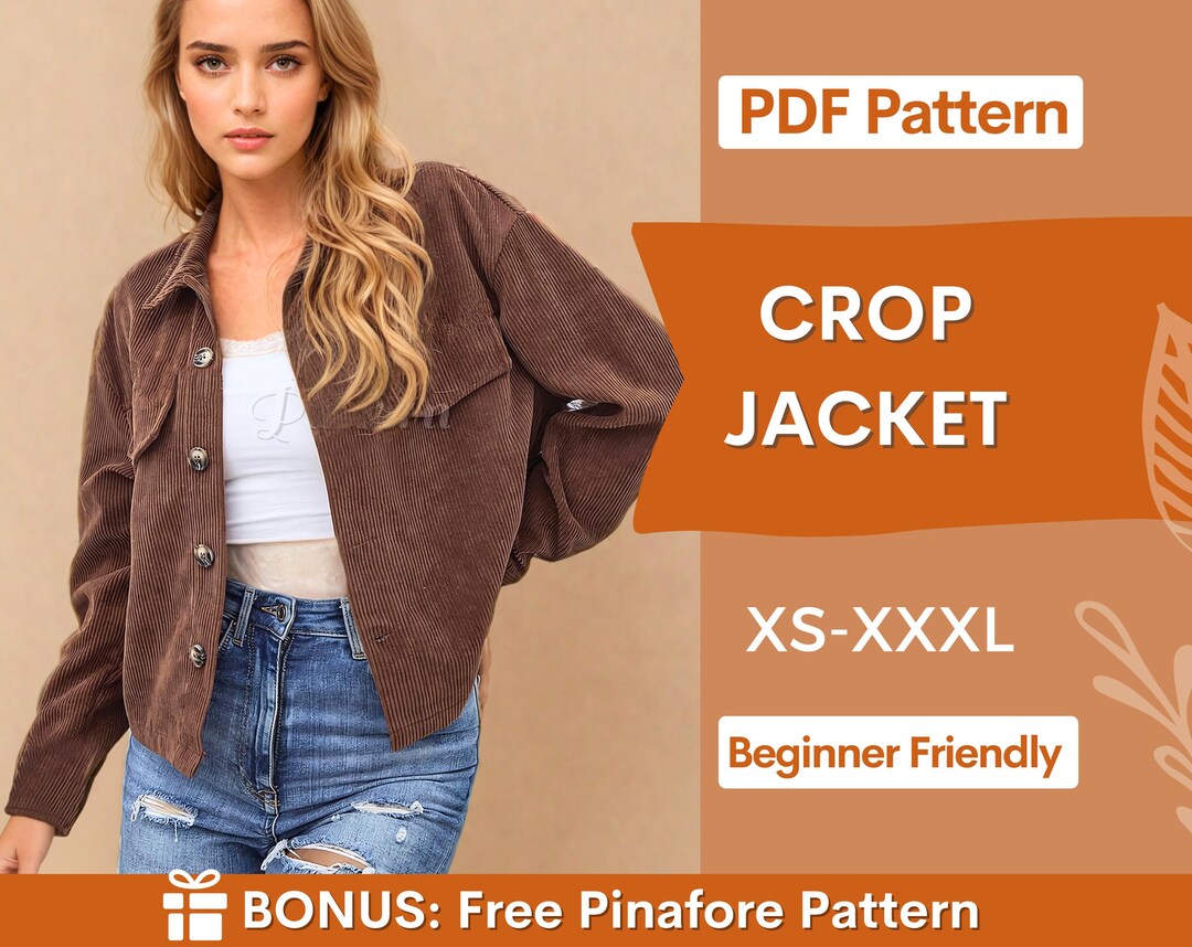 Crop Jacket Pattern for Women, XS-XXXL, Women Jacket Sewing Pattern, Women's Shirt Jacket ...