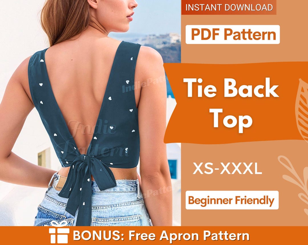 Tie Back Top Pattern, Women Pattern, Easy Top Pattern, Sewing Patterns ...