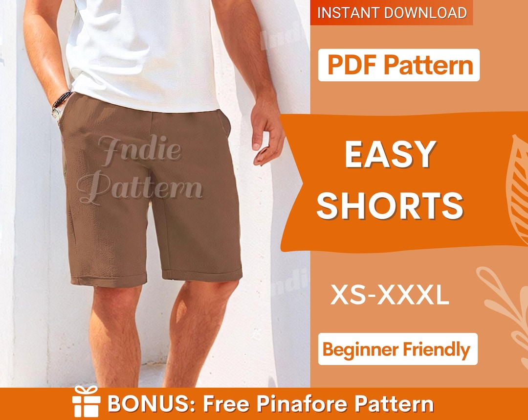 Shorts Pattern for Men | Men Sewing Pattern | Elastic Waistband Shorts ...