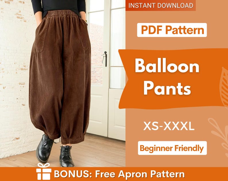 Balloon Pants Sewing Pattern, Barrel Leg Pants Pattern, Wide Leg Pants ...