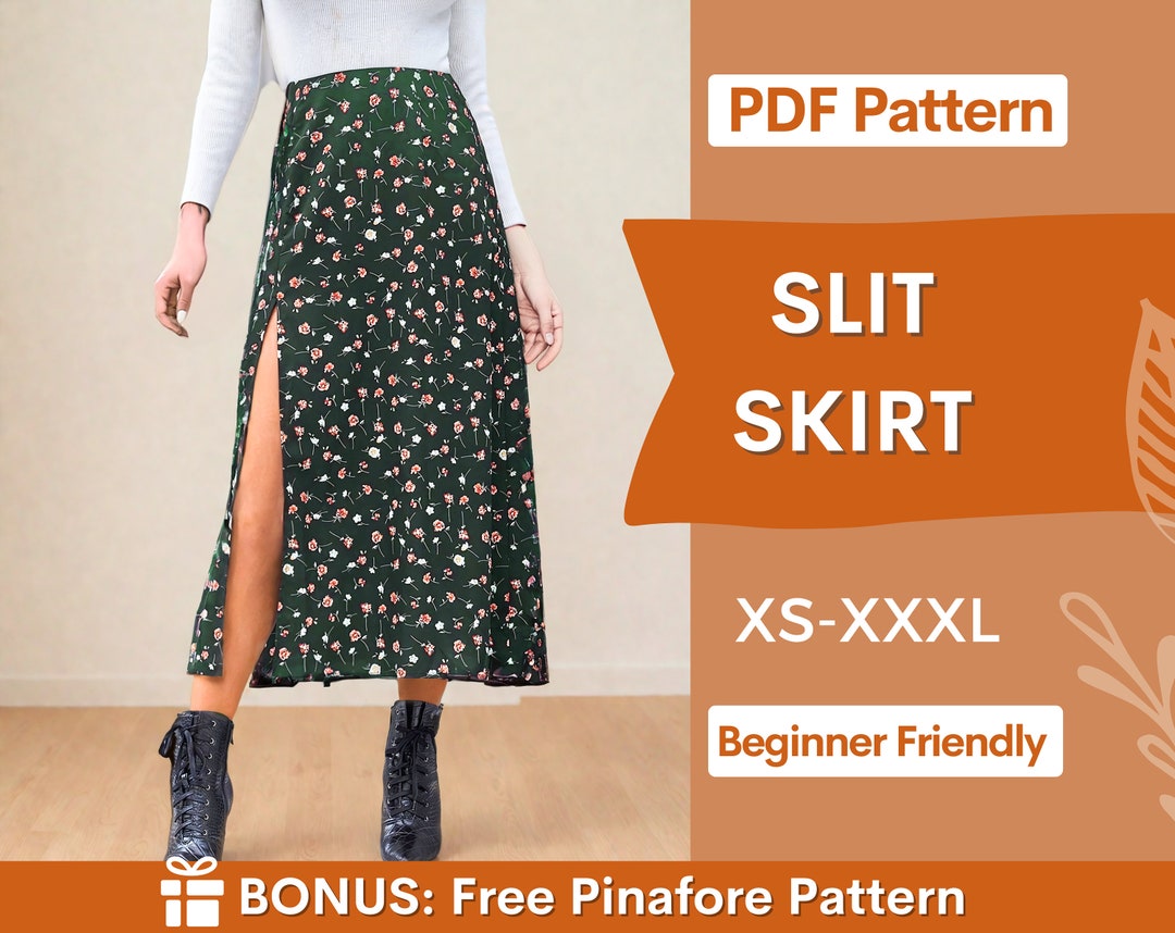 Skirt Pattern XS-XXXL Slit Skirt Sewing Pattern Easy Skirt Pattern ...