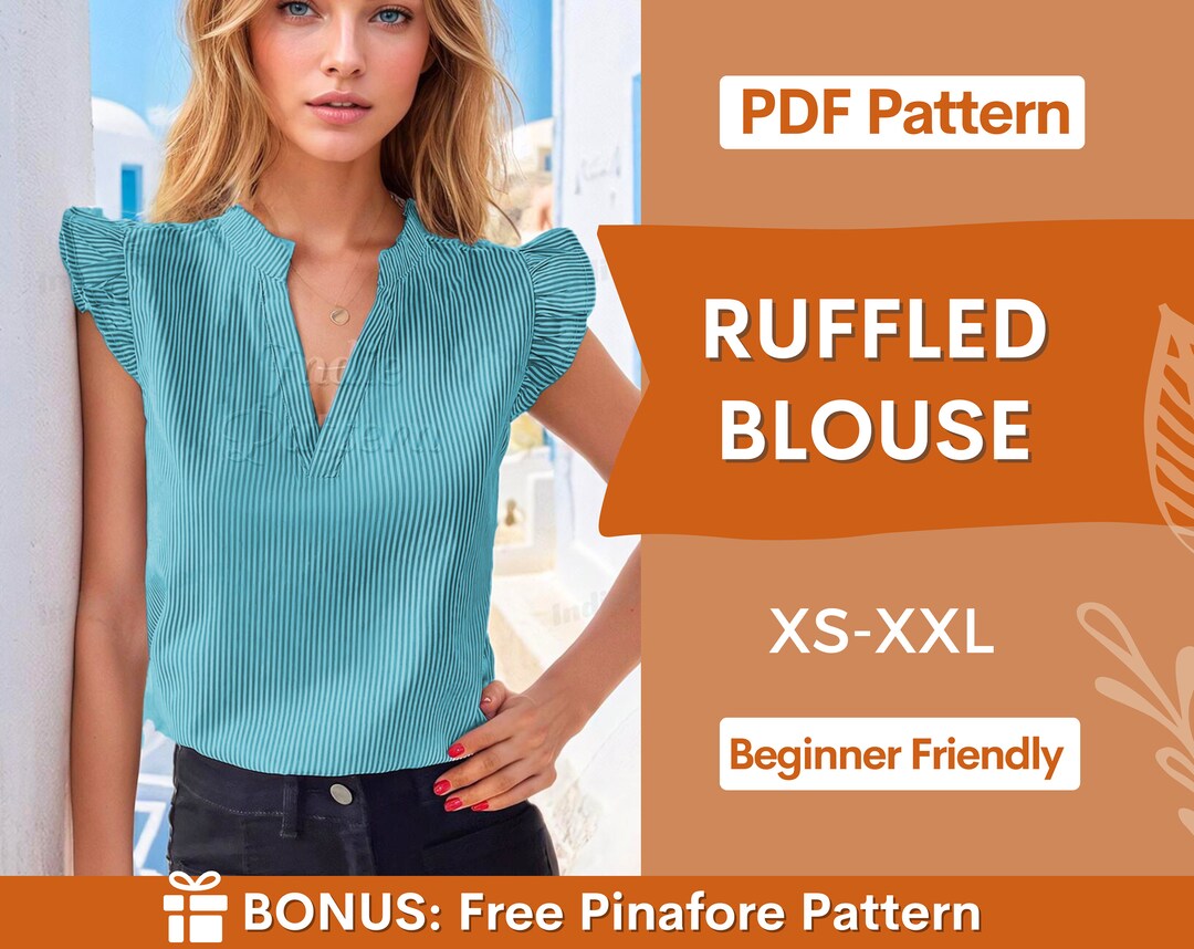 Blouse Sewing Pattern, XS XXL, Top Blouse Pattern PDF, Ruffled Blouse ...