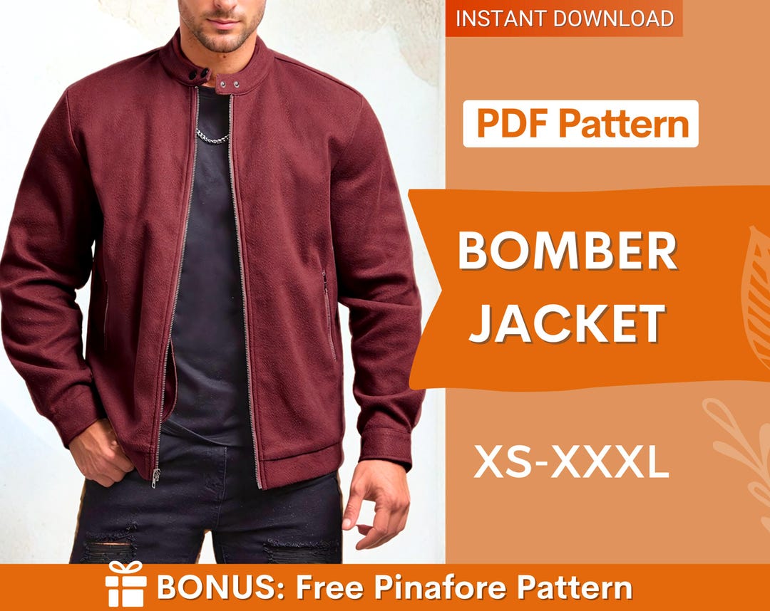 Men Bomber Jacket Pattern, Jacket Sewing Pattern for Men, Men Sewing ...