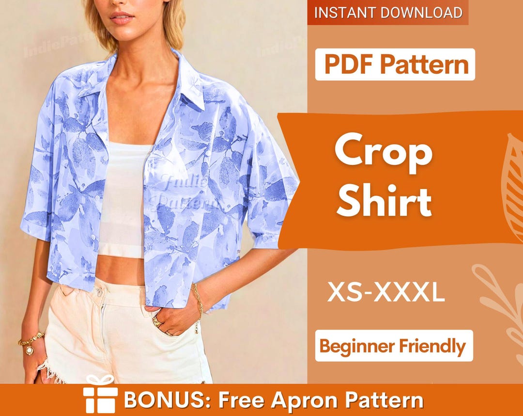 Shirt Sewing Pattern, Women Shirt Pattern, Crop Shirt Pattern, Sewing ...