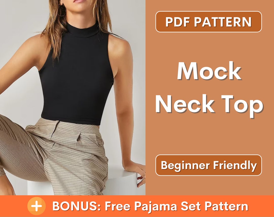 Mock Neck Top Sewing Pattern Crop Top Pattern PDF Tank Top - Etsy