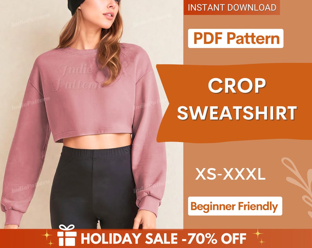 Sweatshirt for Women Sewing Pattern, Crop Sweatshirt Pattern PDF, Women ...