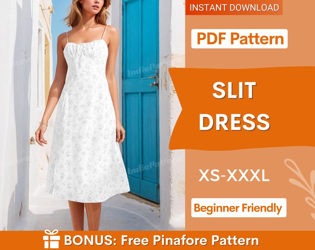 Slit Dress Sewing Pattern for Women PDF XS-XXXL Womens Dress Pattern ...